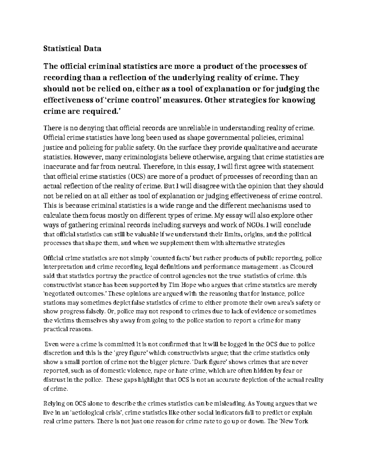Crime Statistics Analysis: Understanding the Limitations of OCS - Studocu