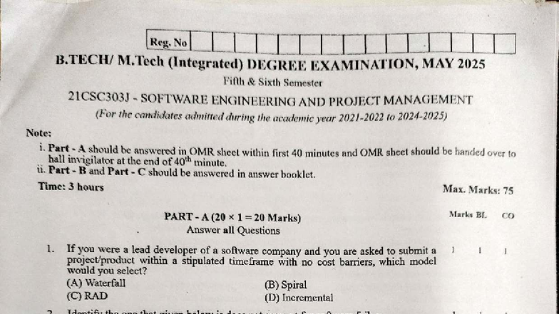 SEPM PYQ May 2025: Software Engineering & Project Management Exam - Studocu