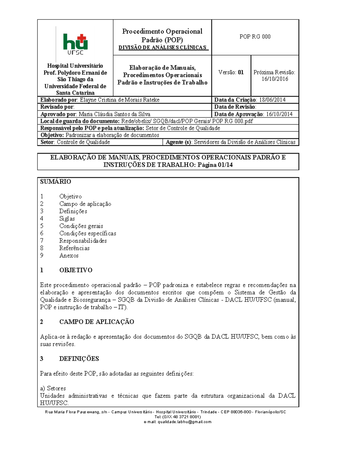 Elaboração de Manuais e Procedimentos Operacionais Padrão - POP RG 000 ...