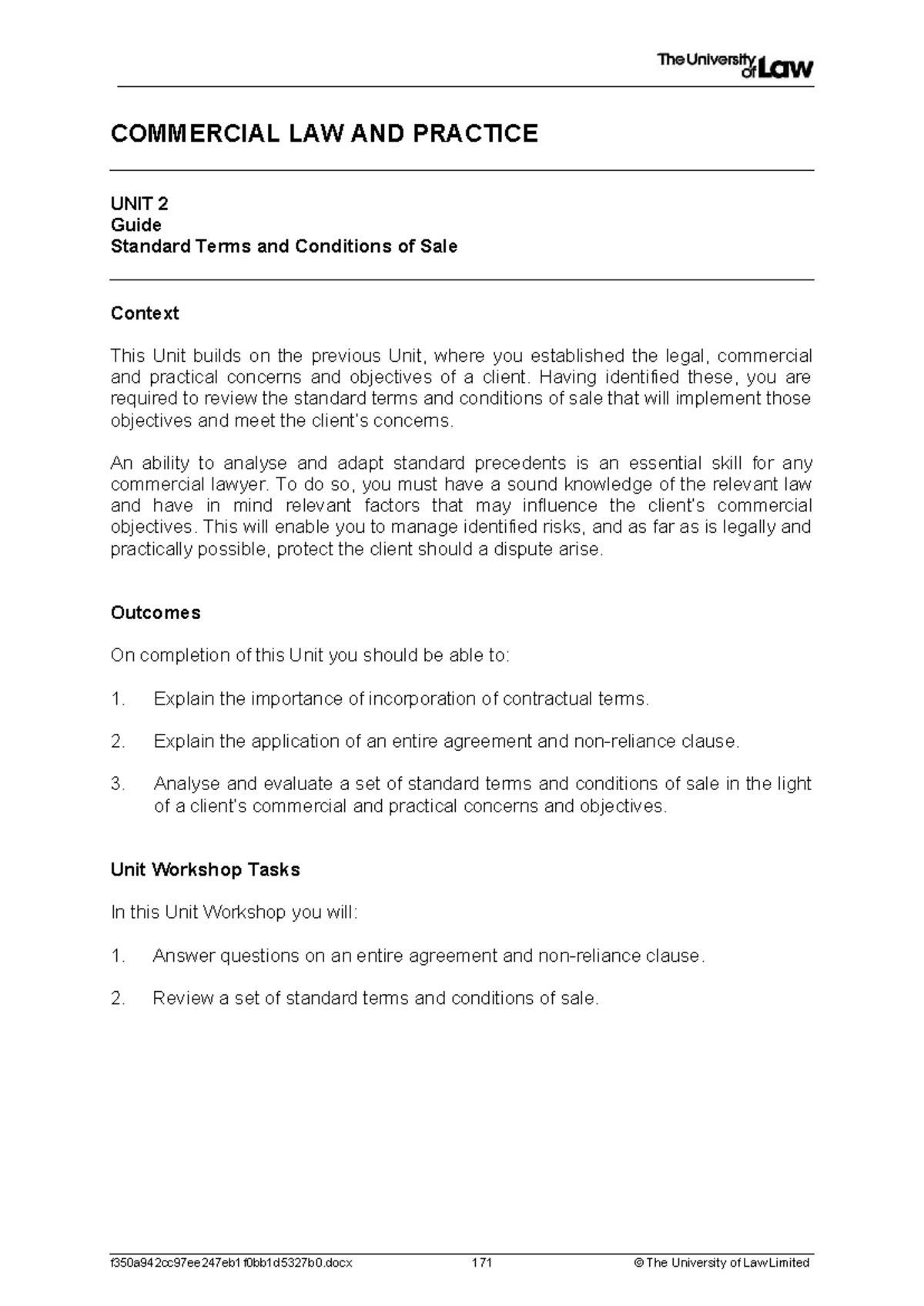 COMMERCIAL LAW AND PRACTICE UNIT 2: Standard Terms & Conditions Guide ...