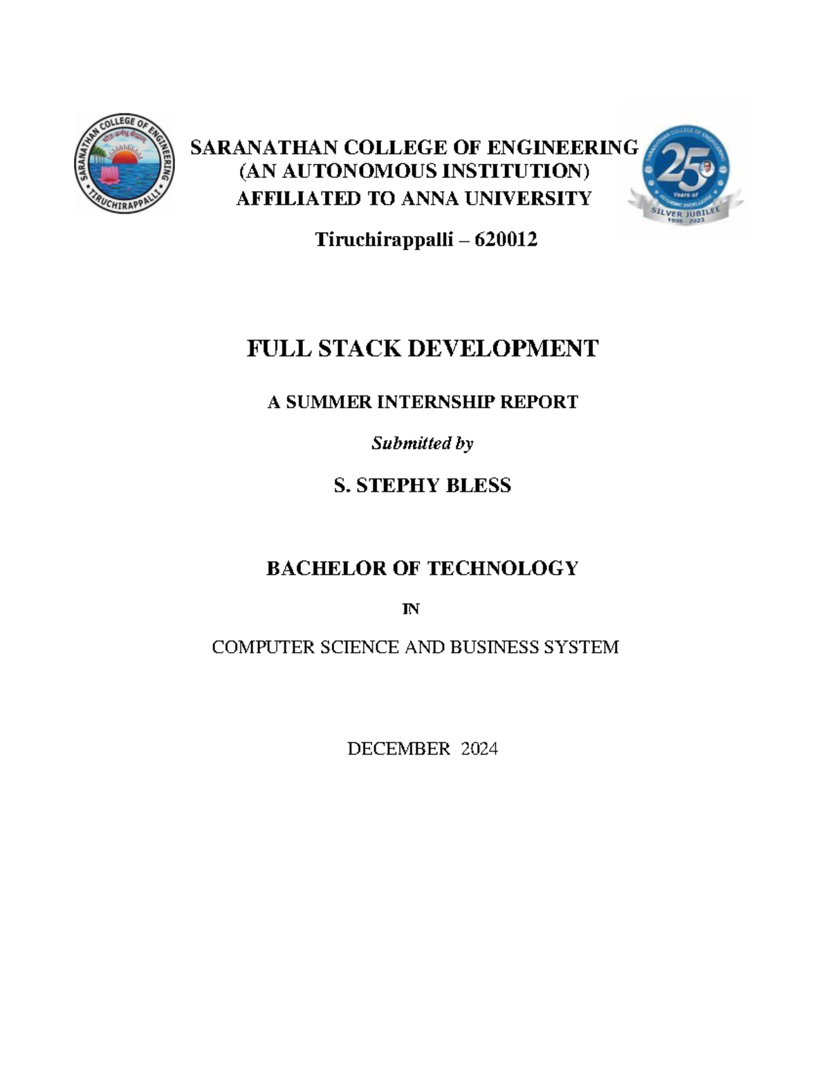 B.Tech Internship Report: Full Stack Development at CodeAlpha (Dec 2024) - Studocu