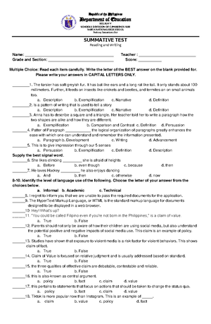 RWS Q3 Module 4 WEEK 4 Types OF Claims - Quarter 3 – Module 4: Development Team of the Module ...