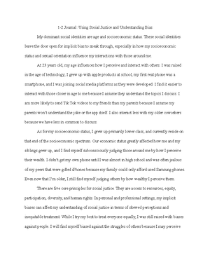 IDS 105 Journal 1 Module 1 - 1-2 Journal: Using Social Justice and ...