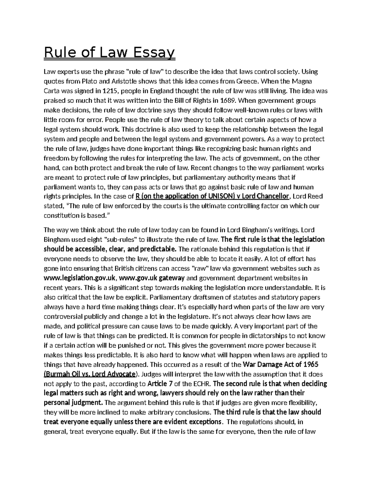 Rule of Law Essay - In-depth Notes and Analysis - Studocu
