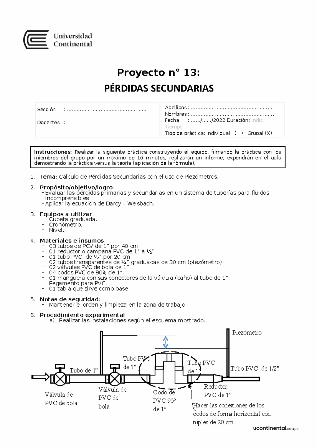 GUÍA Proyecto 13 Cálculo de Pérdidas Secundarias con el uso de Piezómetros - Proyecto n° 13 ...