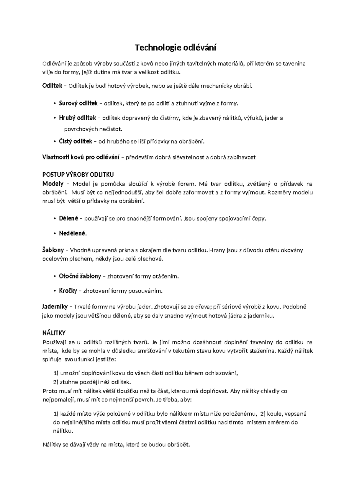 Technologie odlévání - GUKT DRZ VTCZ - Studocu