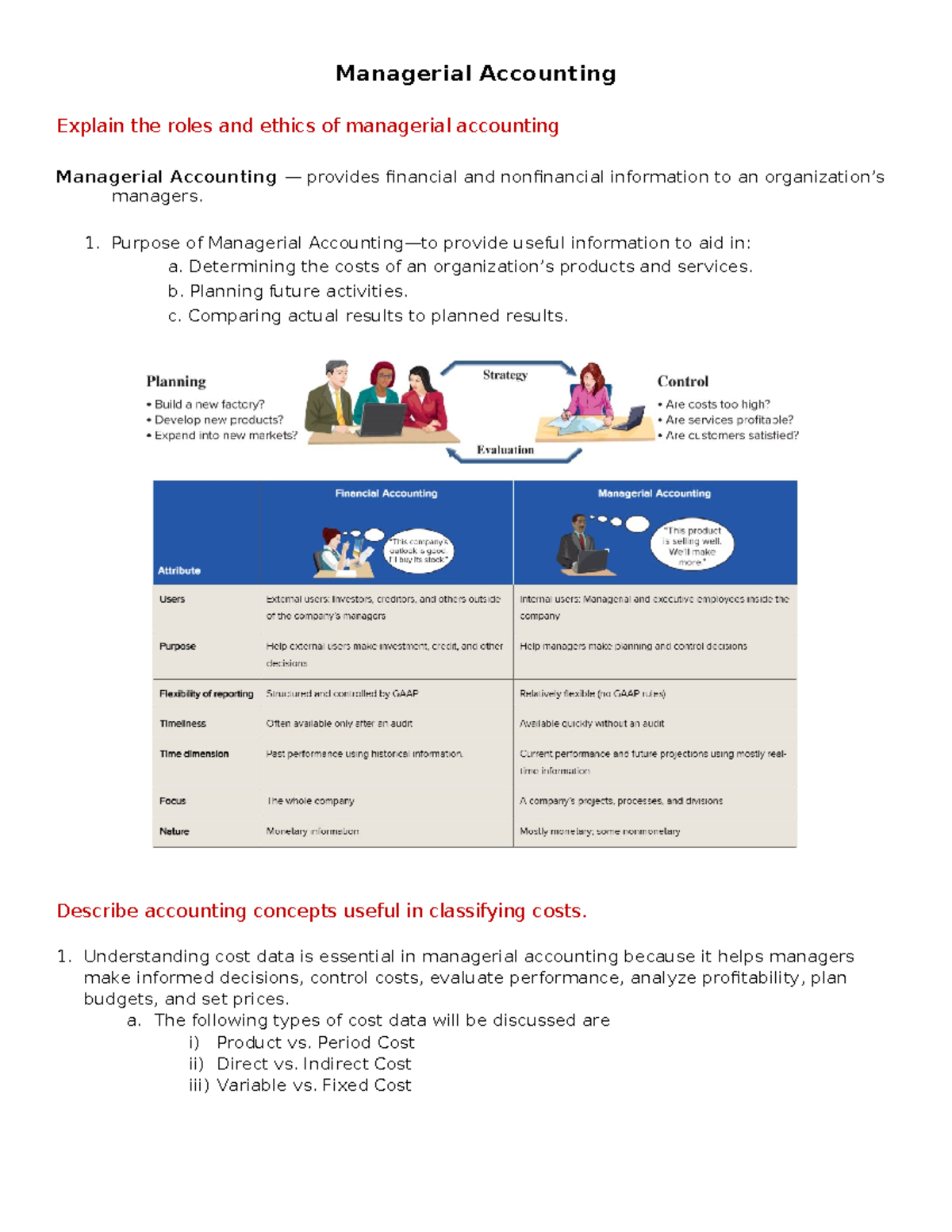 Managerial Accounting (Course Code: MA101) - Roles, Ethics, and Cost ...