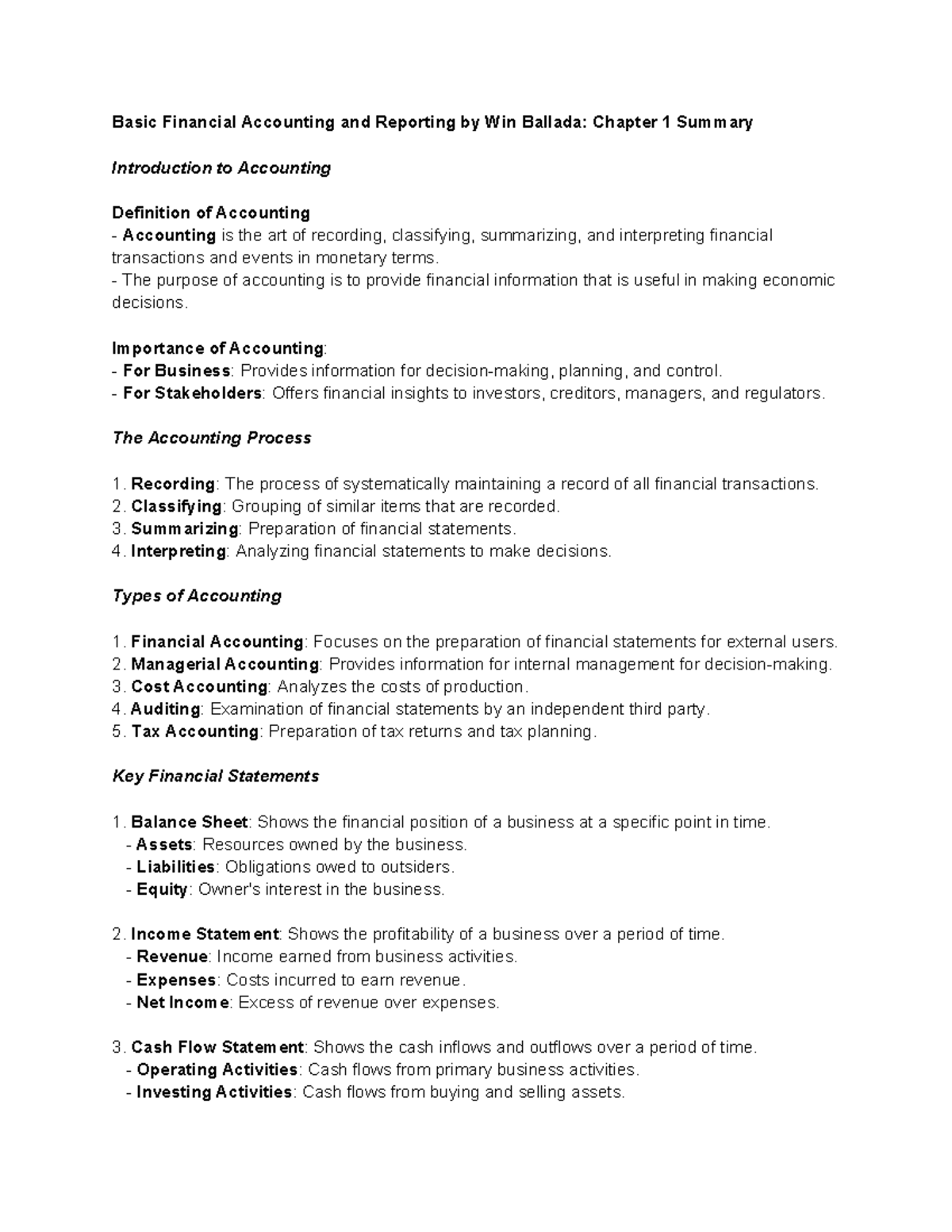ACC101: Basic Financial Accounting & Reporting - Chapter 1 Summary ...