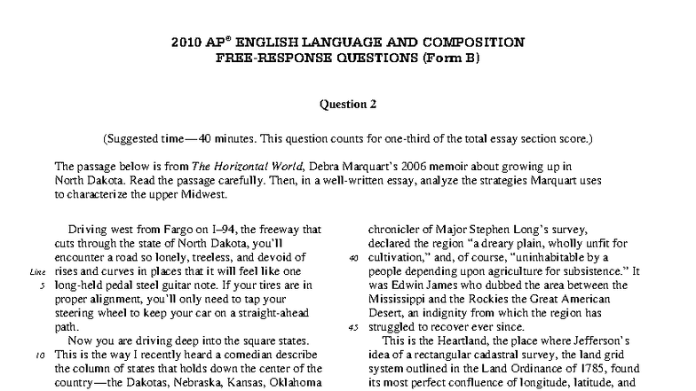 2010 AP English Language & Composition Essay Question 2 Analysis - Studocu
