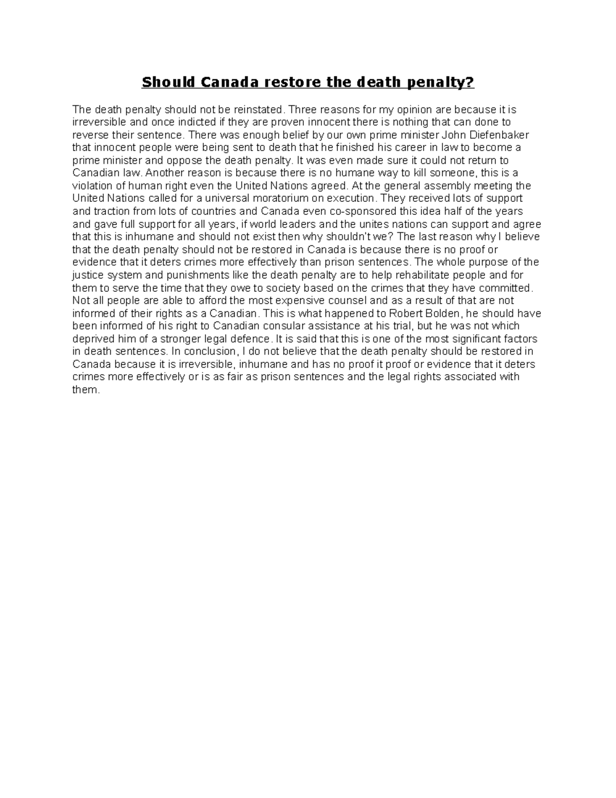 Death Penalty Debate: Should Canada Reinstate It? - Studocu