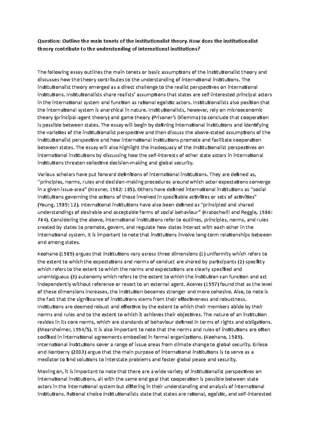 Institutionalist Theory: Understanding International Institutions and ...