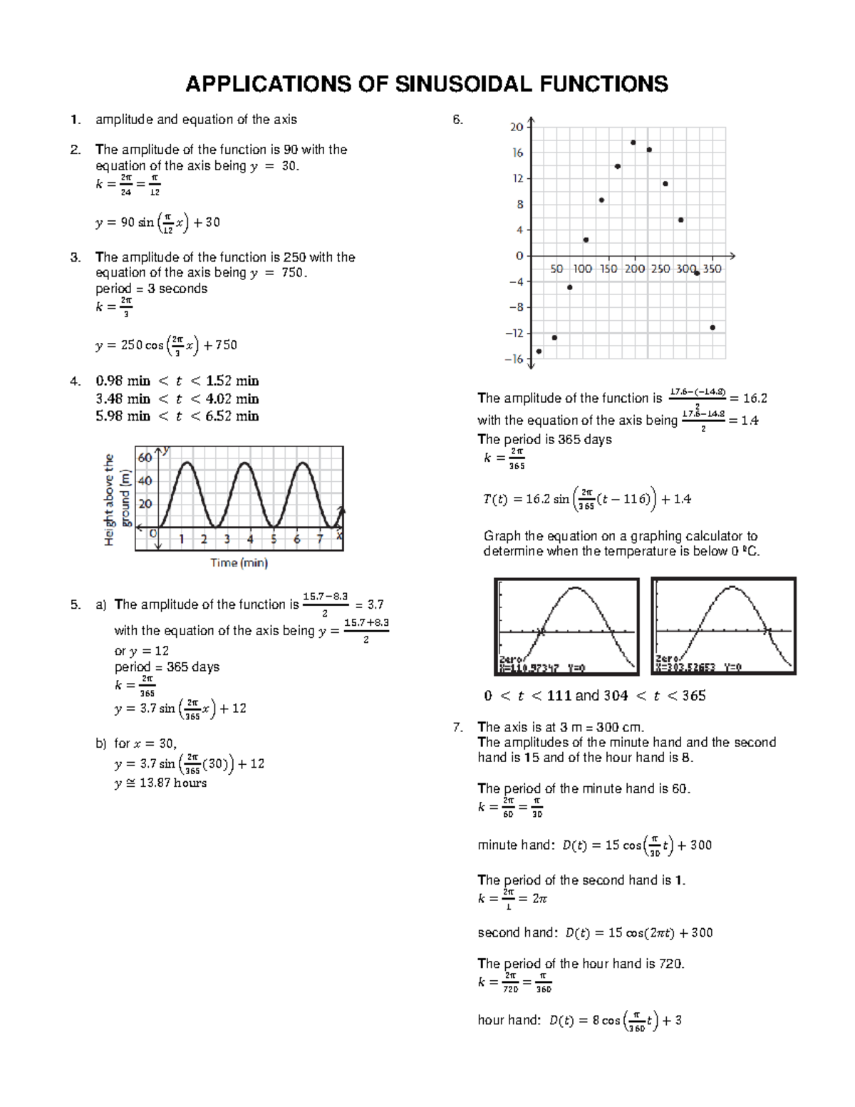 7 Applications of Sinusoidal Functions (Answers) - Studocu