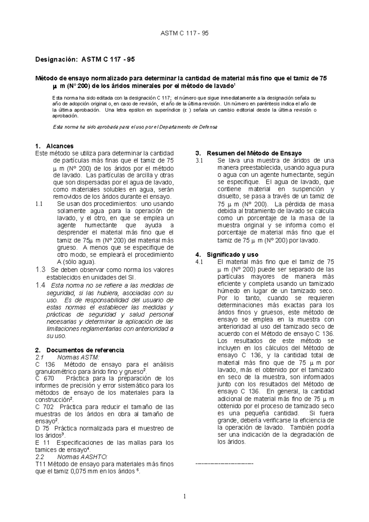 ASTM C 117-95: Método de Ensayo para Materiales Finos en Agregados ...