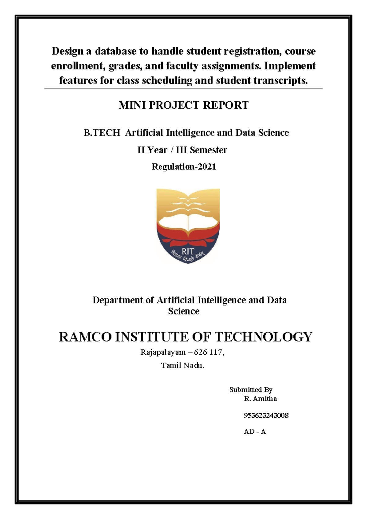 DDM Mini Project Report: Designing a Student Database System - Studocu