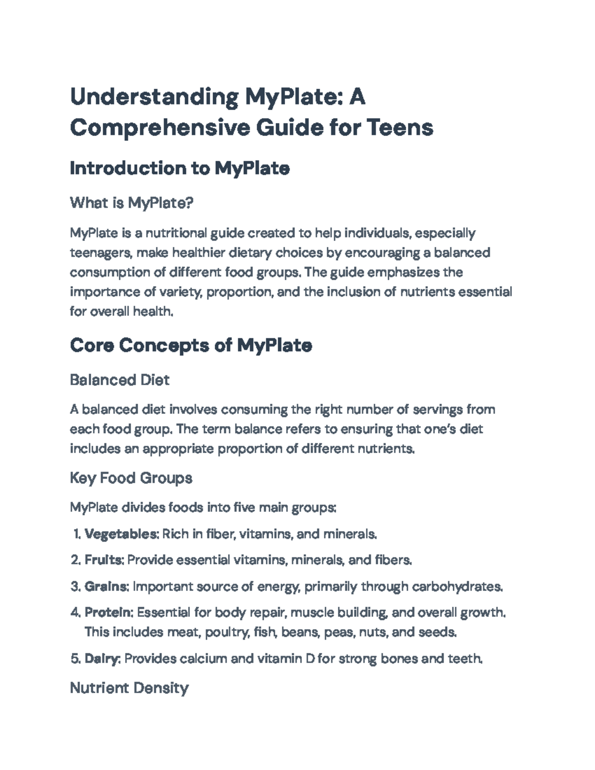 Understanding MyPlate: A Comprehensive Guide for Teens on Nutrition ...