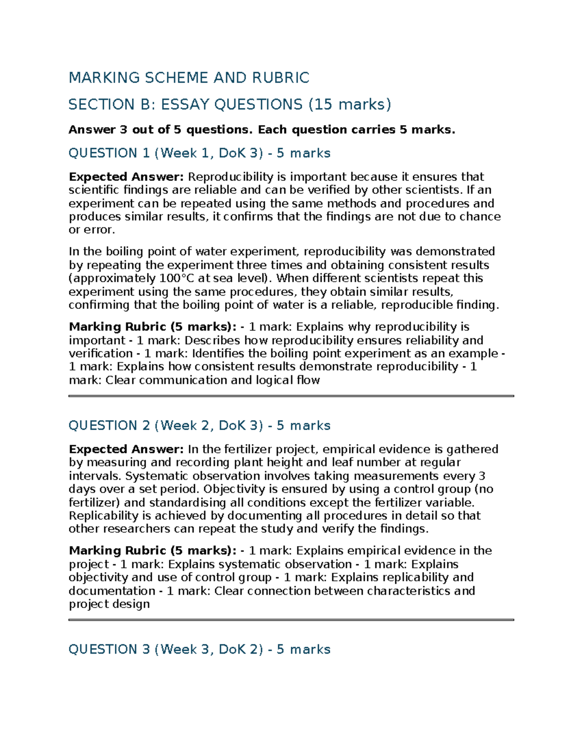 Marking Scheme & Rubric for Essay Questions (F1, Feb 26) - Studocu