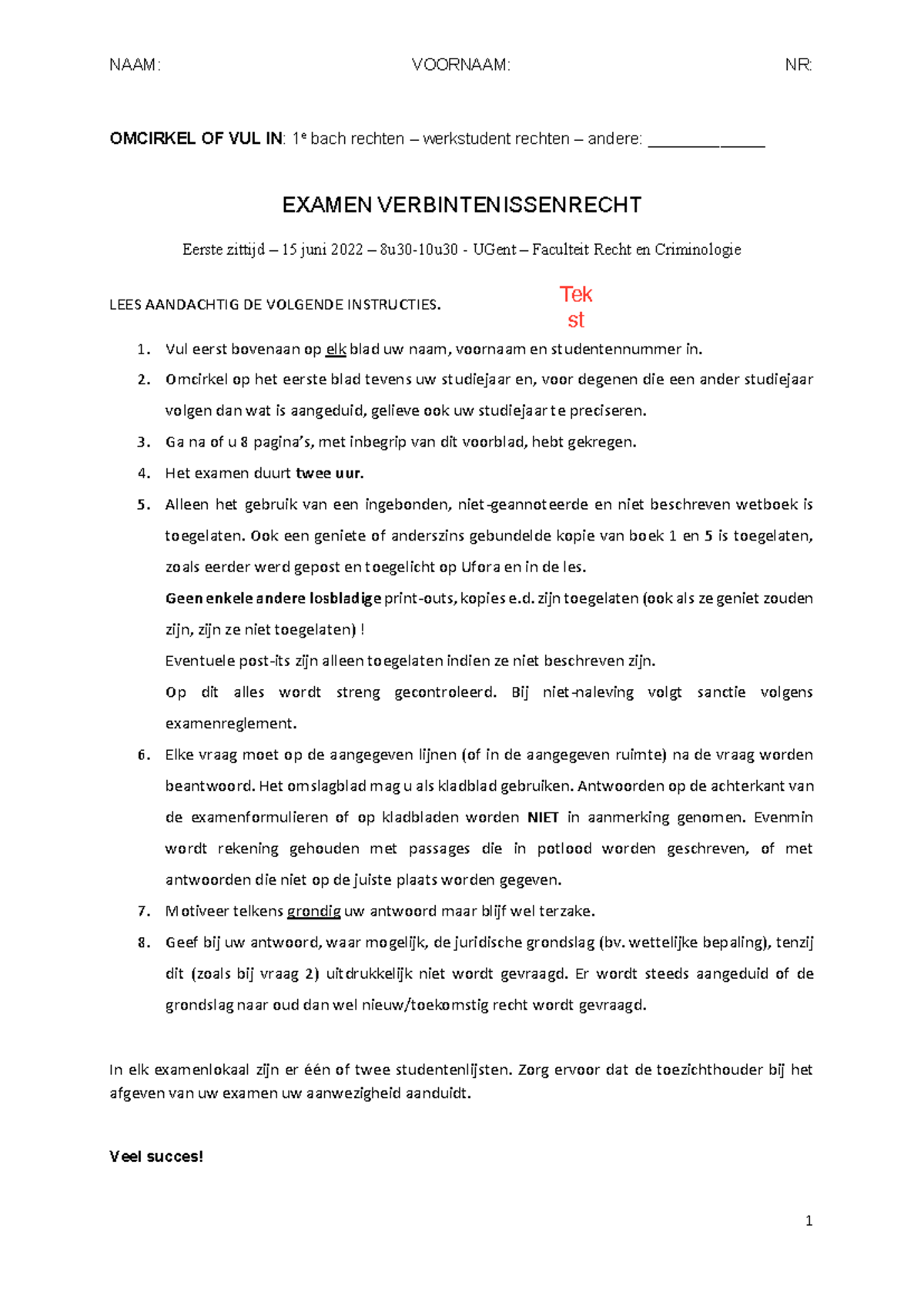Examen Verbintenissenrecht 2022 - 1e zit - finale versie-2 - OMCIRKEL ...