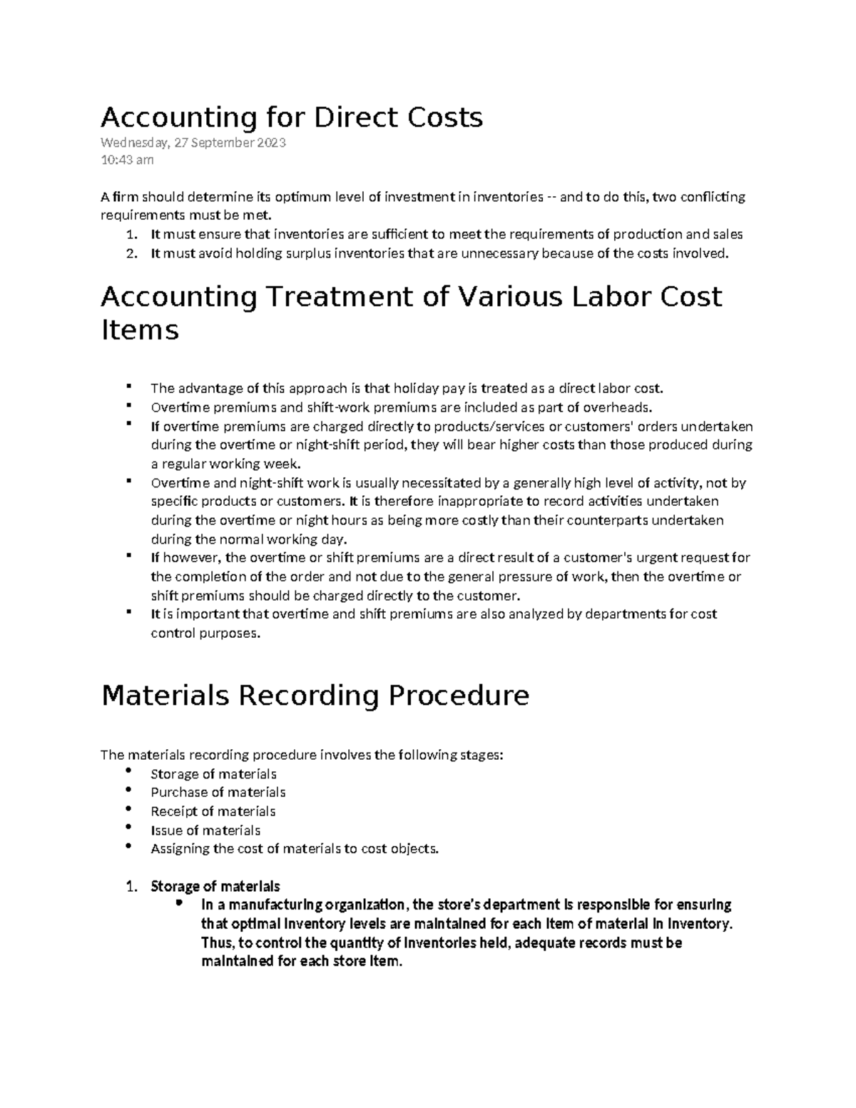 Acctg 2 - Chapter 3 Notes - Accounting for Direct Costs Wednesday, 27 ...