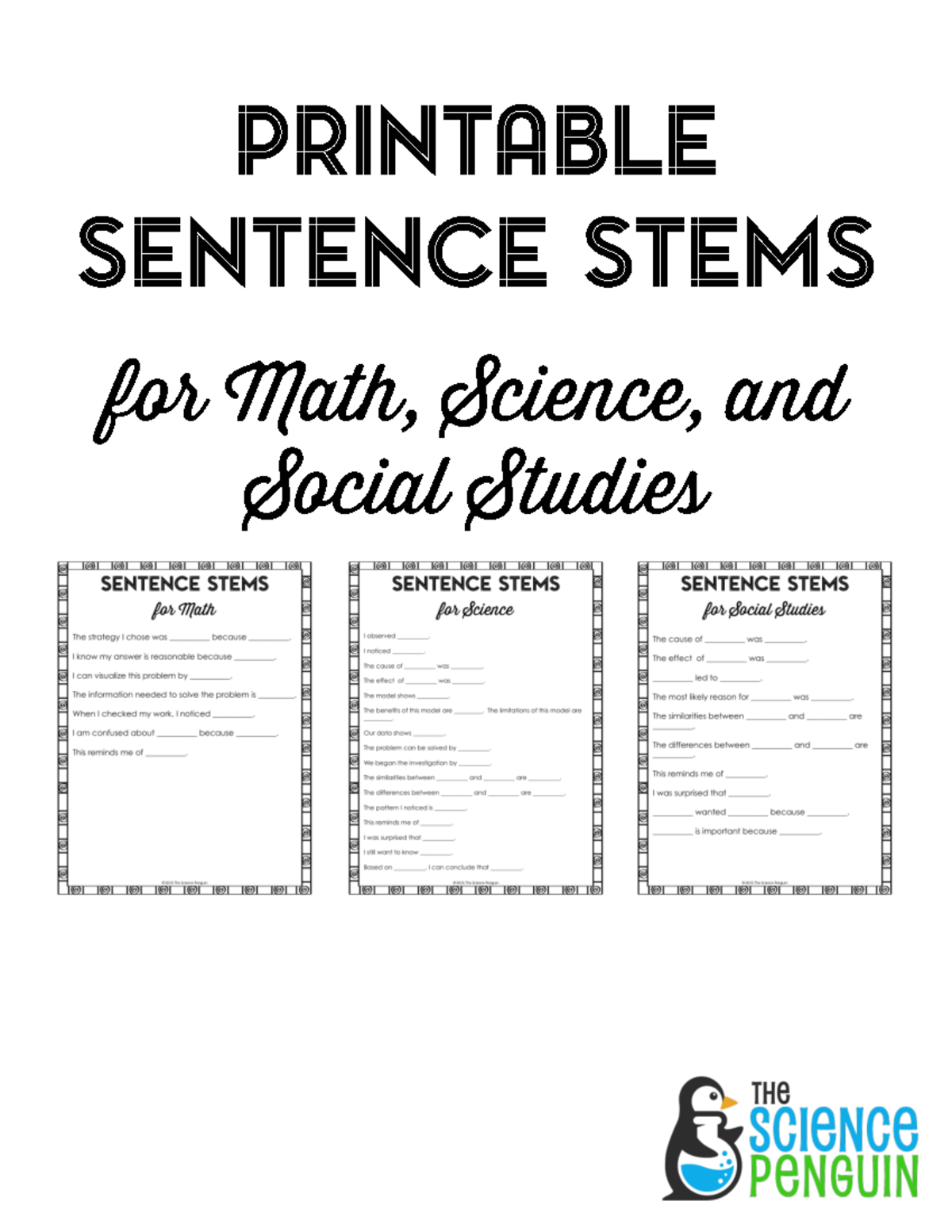 Printable Sentence Stems for Math, Science & Social Studies Resources ...