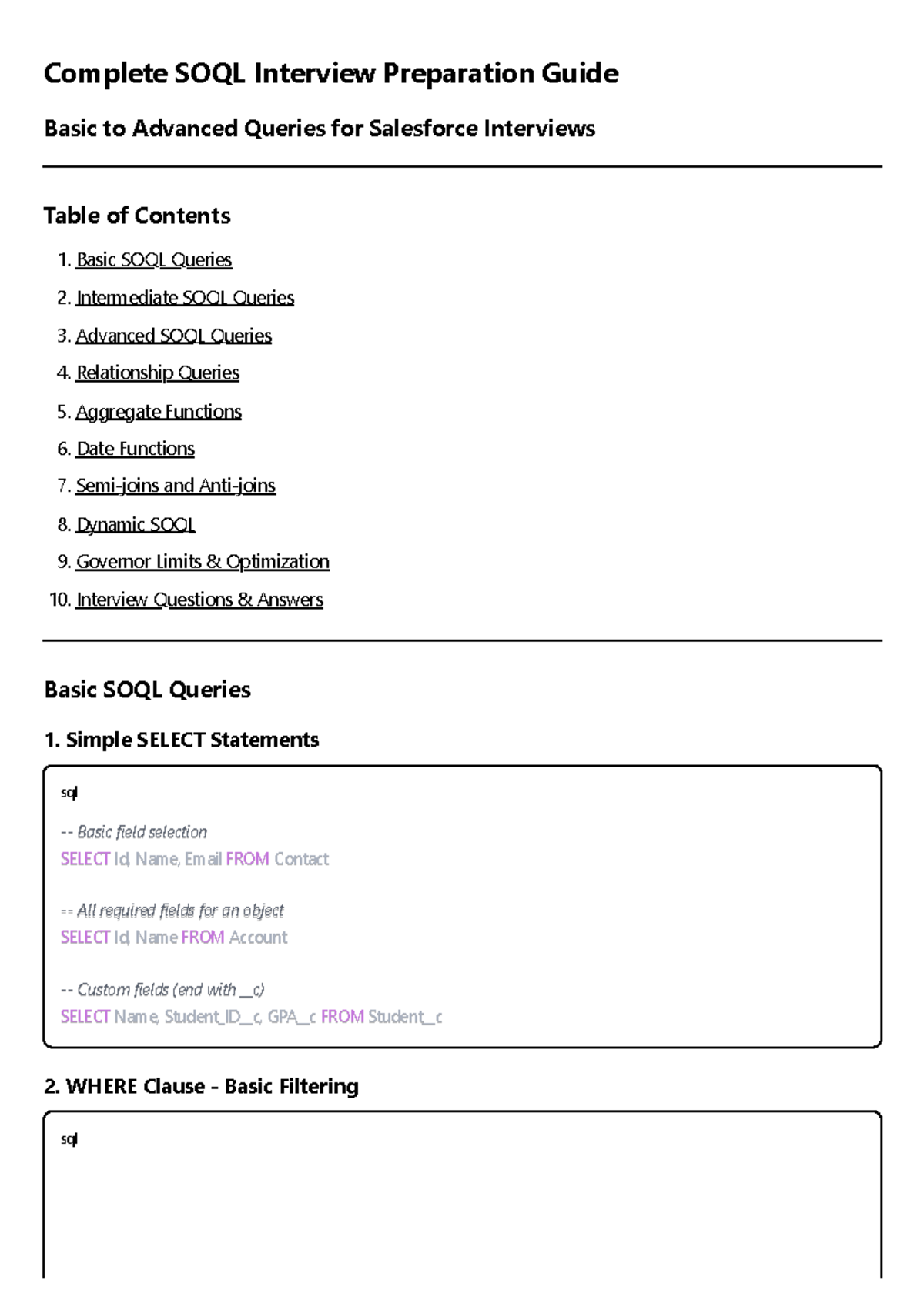 SOQL Interview Prep Guide (Basic to Advanced) for Salesforce - Studocu