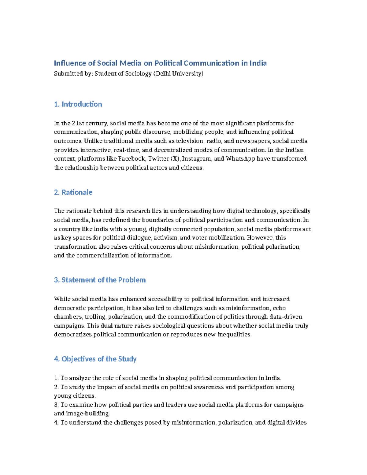Sociology Project: Social Media's Impact on Political Communication in ...