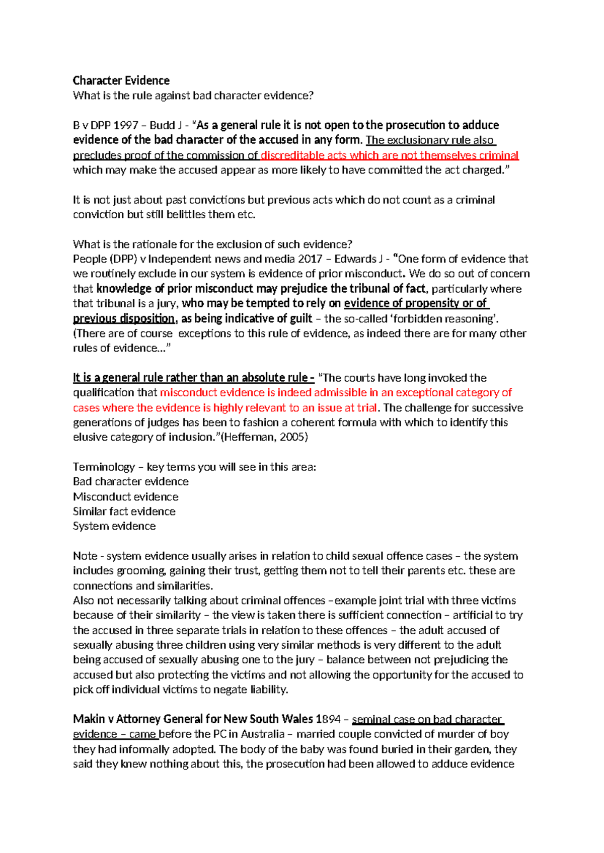 Character Evidence and the Exclusion of Bad Character Evidence in Law ...