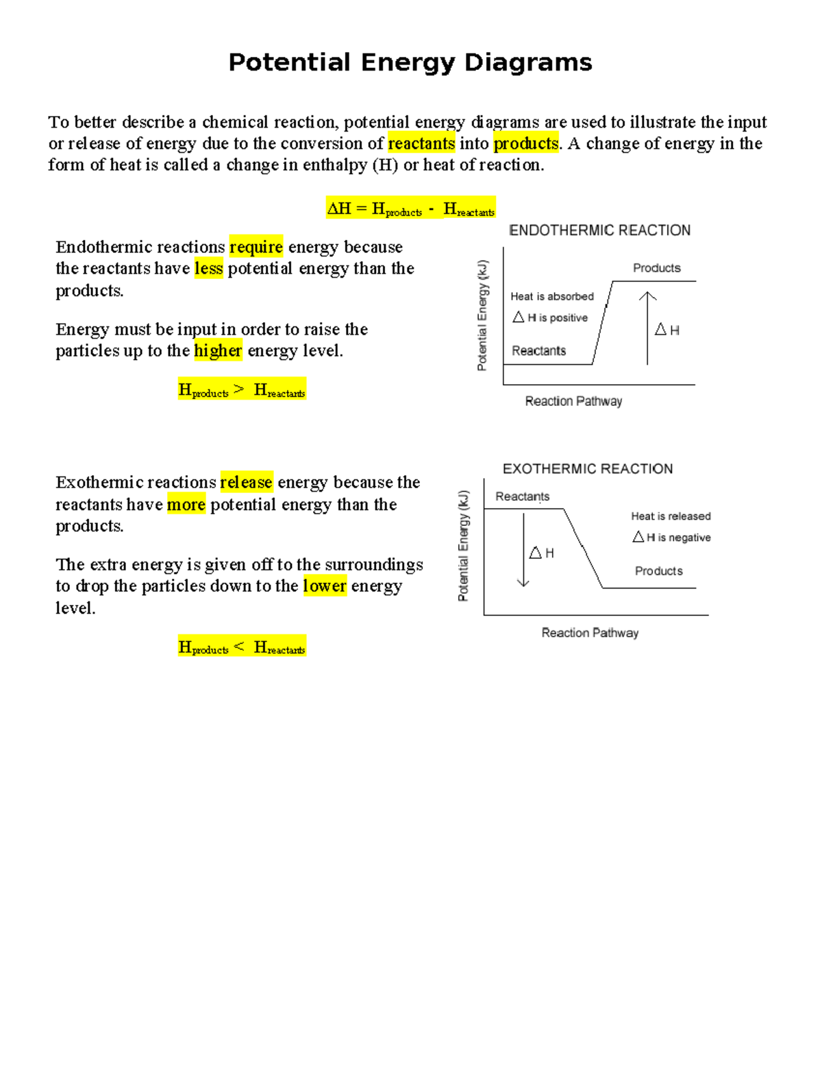 Pe diagrams notes answers - Potential Energy Diagrams To better ...