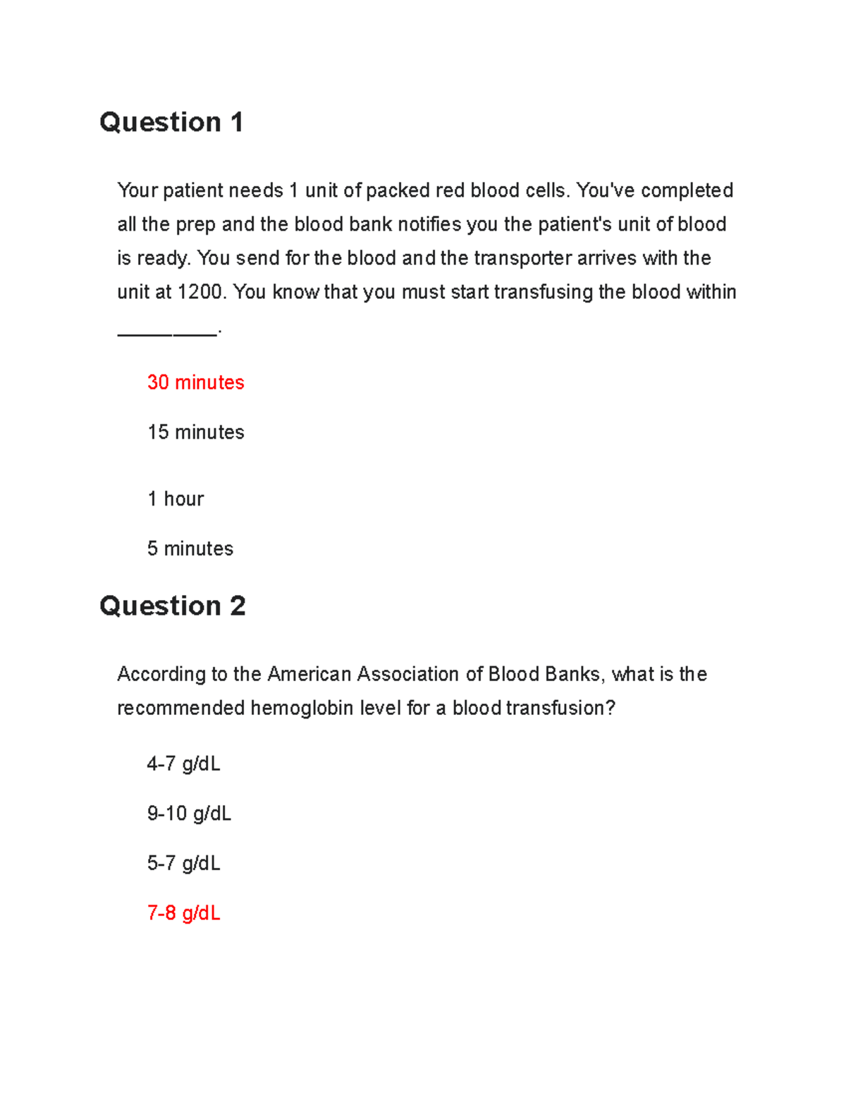 QUIZ 2: Key Aspects of Blood Transfusion Procedures - Studocu