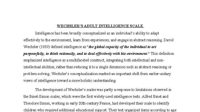 WAIS Notes: Understanding the Wechsler Adult Intelligence Scale - Studocu