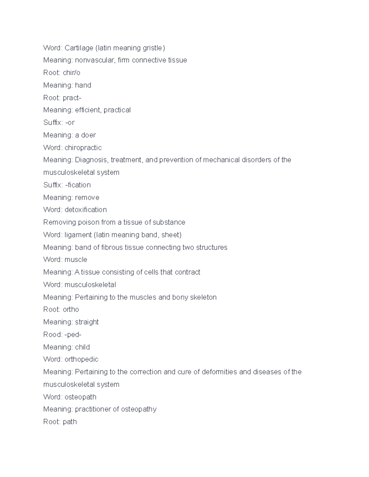 Vocabulary Notes for Medical Terminology - Chapter 4 - Studocu