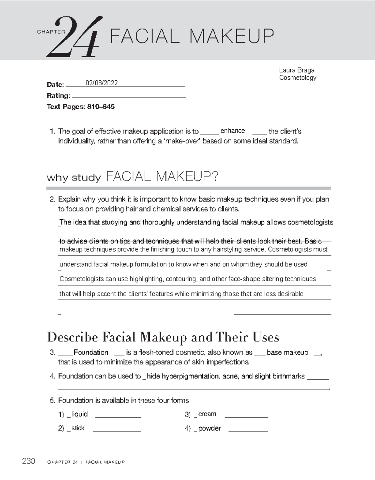 Ch 24 Facial Makeup WB - Biology of skin and growth - Date: Rating ...