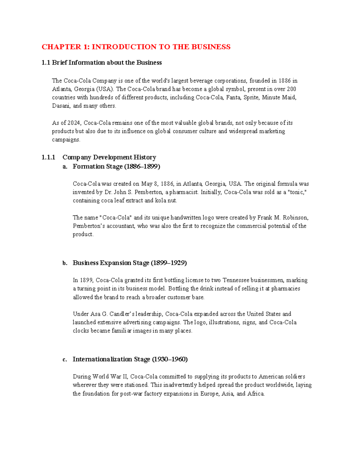 CHAPTER 1: INTRODUCTION TO THE BUSINESS - COMPANY OVERVIEW - Studocu