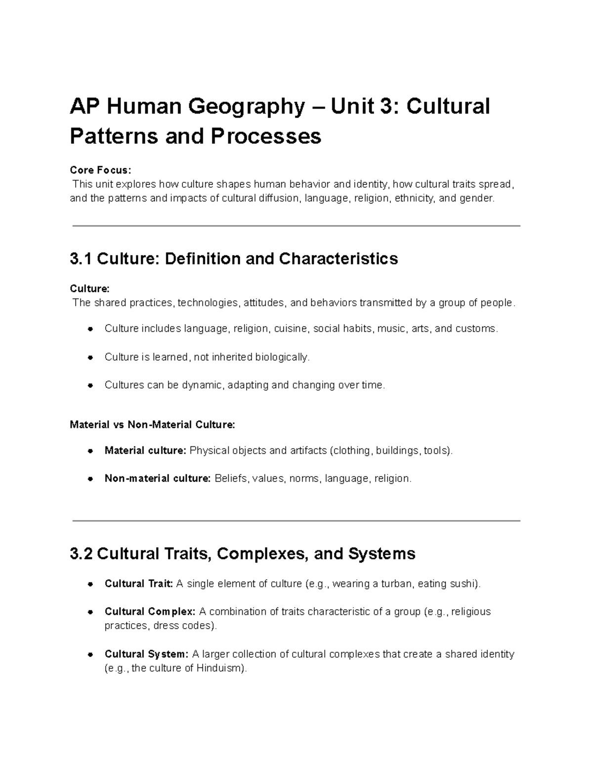 AP Human Geography – Unit 3 Cultural Patterns and Processes - 3 Culture ...