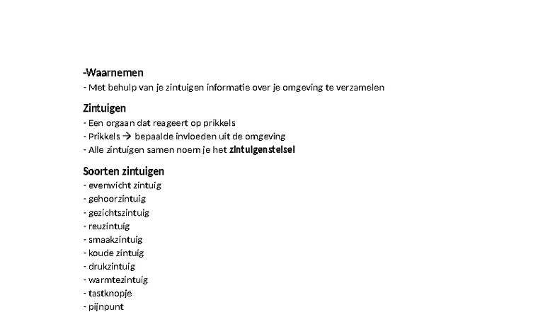 Bio Aantekeningen over Zintuigen en Huid - Thema Waarnemen - Studeersnel