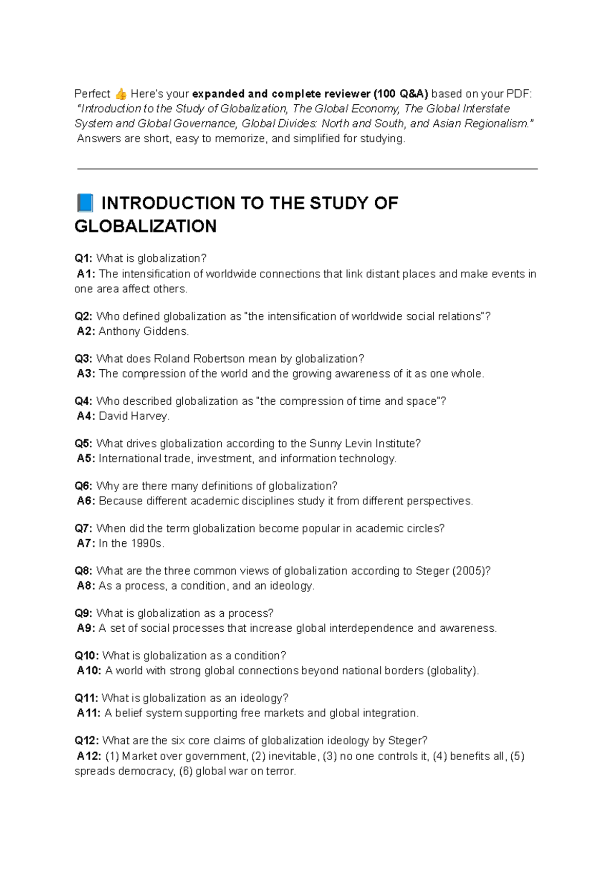 TCW Midterms Reviewer: Globalization, Economy, and Governance Insights - Studocu