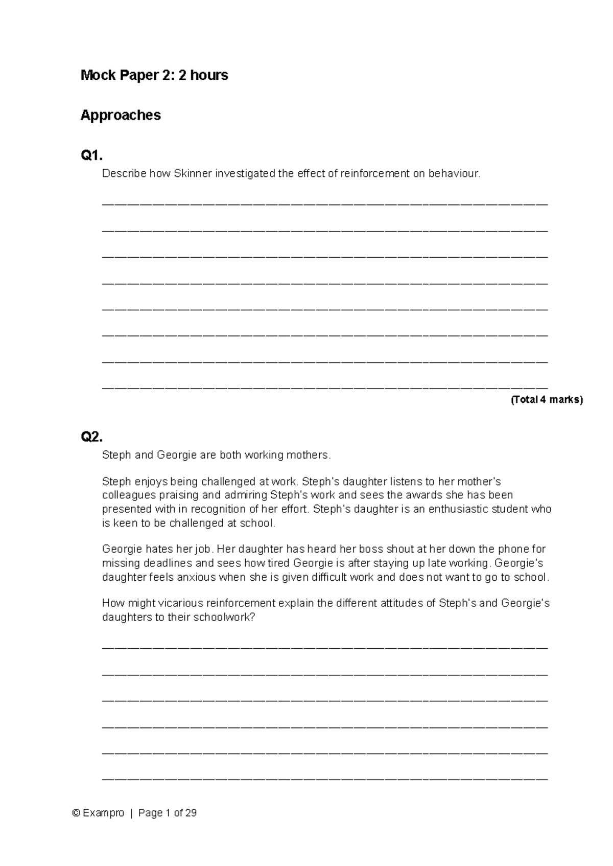 Mock Paper 2: Psychology Exam Questions and Marking Scheme - Studocu