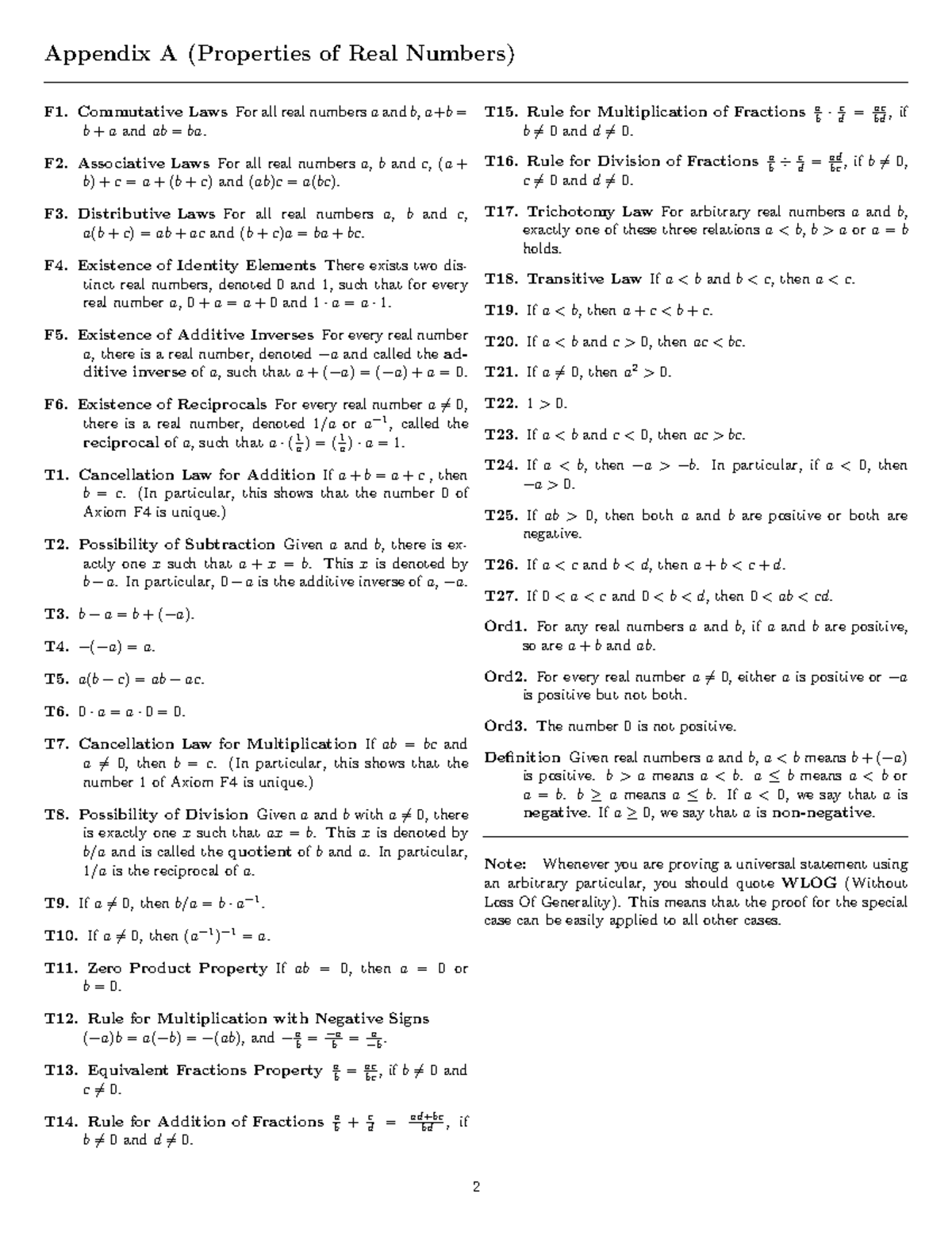 Mathematical Properties and Laws: Appendix A for CS1231S - Studocu
