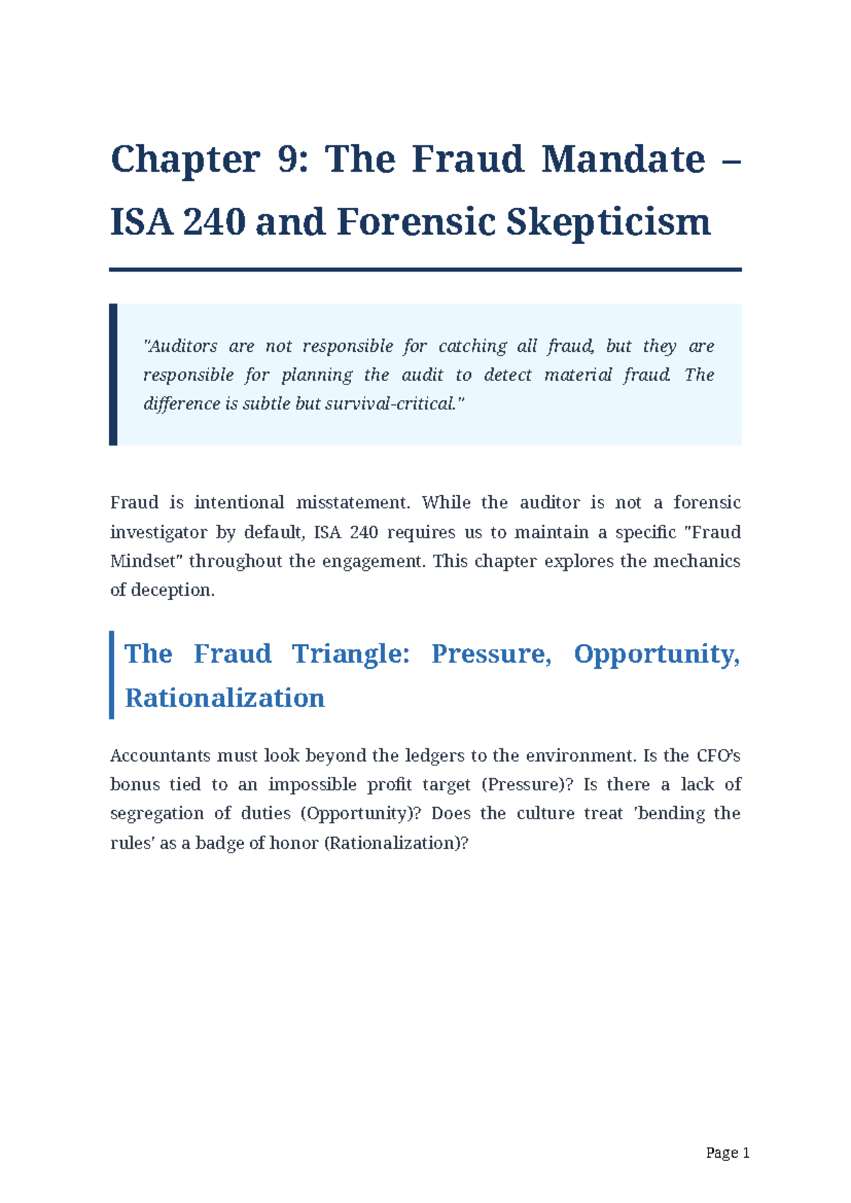 Chapter 9: Understanding ISA 240 and Forensic Skepticism in Fraud ...