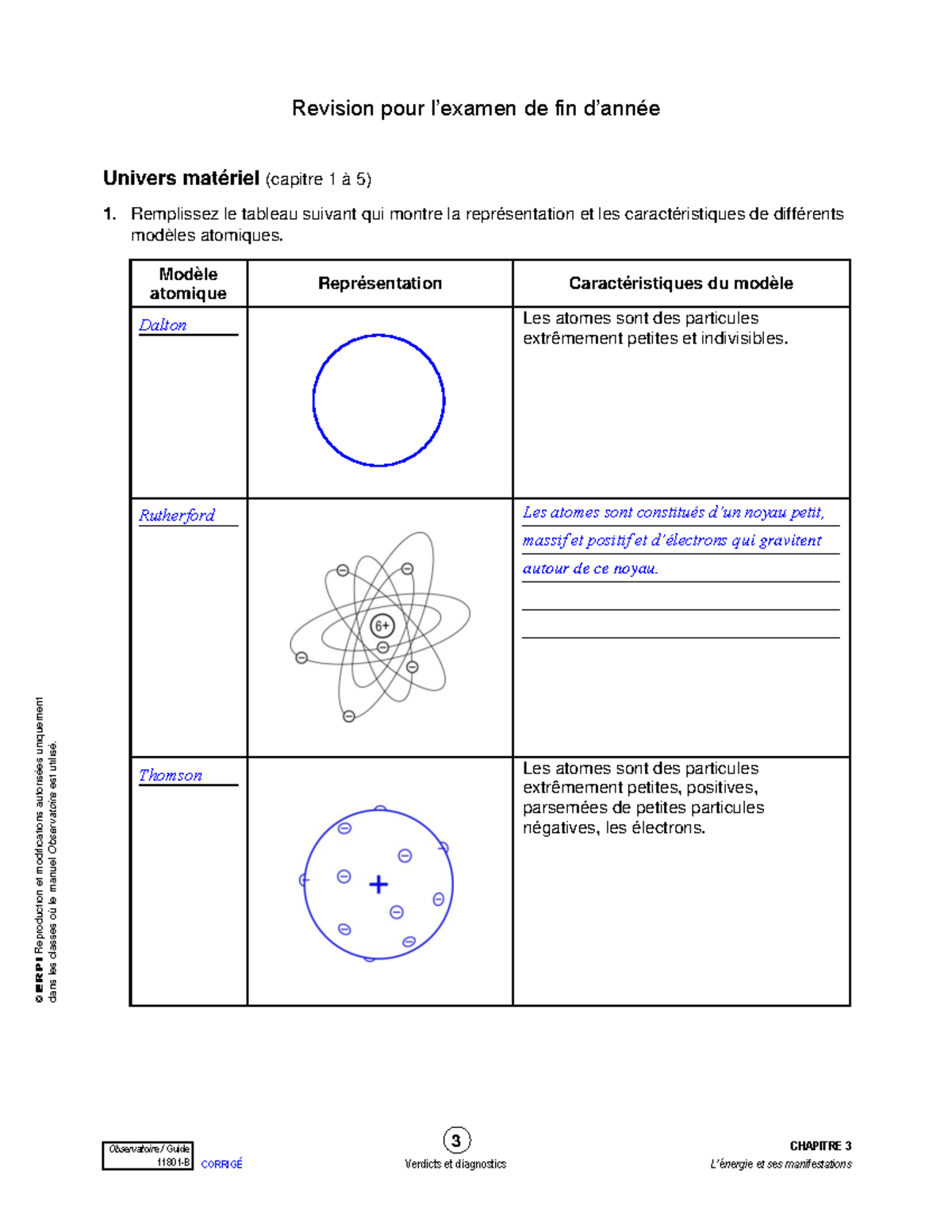 Corrigé Bilan 2011: Révision Finale Univers Matériel (Chapitres 1 à 5 ...