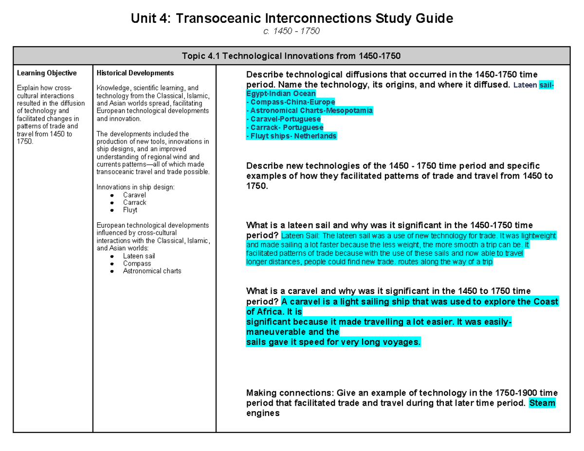 AP World History (Unit 4) Study Guide: Transoceanic Interconnections ...