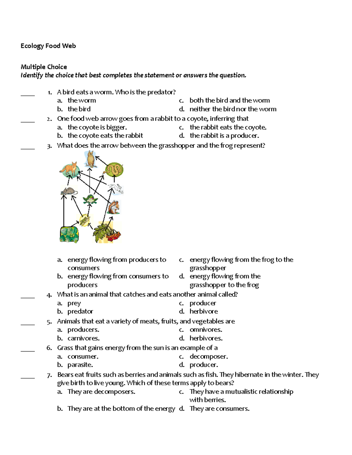 Food-web-quiz 14-1jt11vo - Ecology Food Web Multiple Choice Identify ...