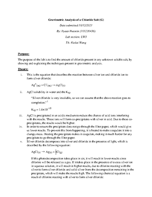 Spectrophotometric Determination of Iron Lab Report ...