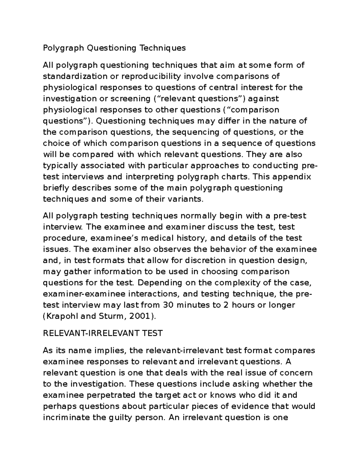 Polygraph Questioning Techniques: Overview and Key Methods - Studocu