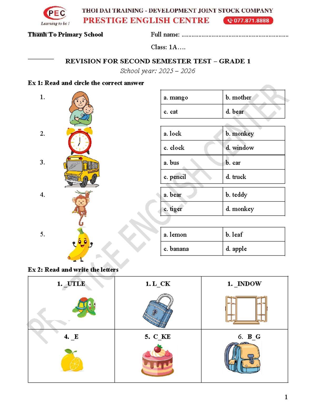 Grade 1 Revision Worksheet for 2nd Semester Test - Studocu