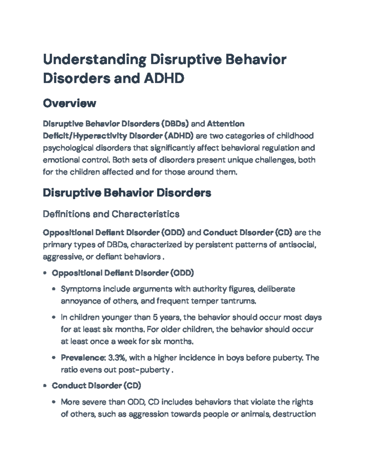 Understanding Disruptive Behavior Disorders and ADHD: An Overview ...