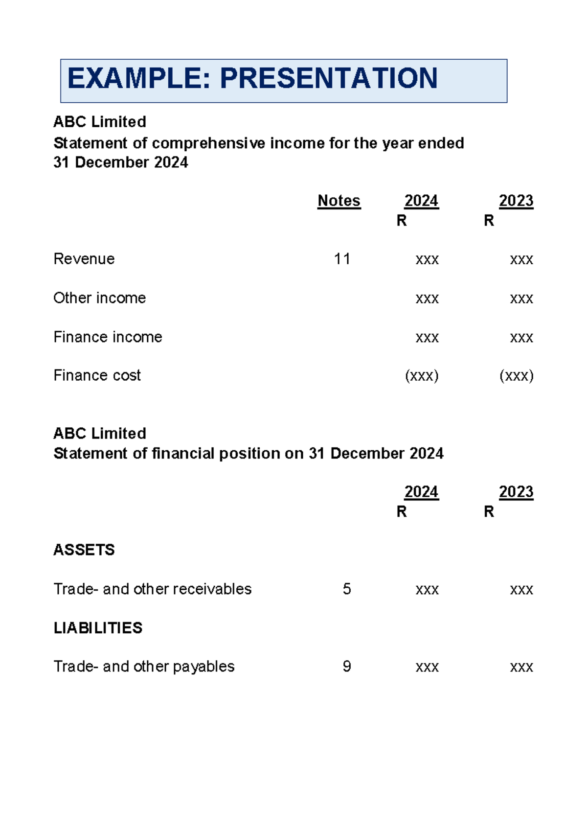 Presentation Disclosure Example Template for ABC Limited 2025 - Studocu