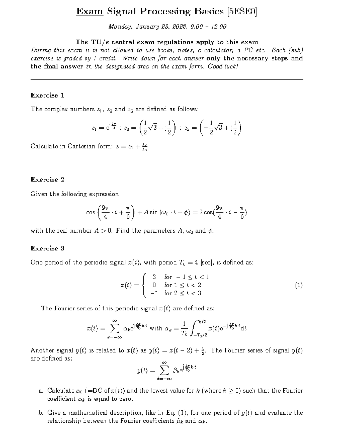 Exam Jan 2022 - Signal Processing Basics [5ESE0] Overview and Exercises ...