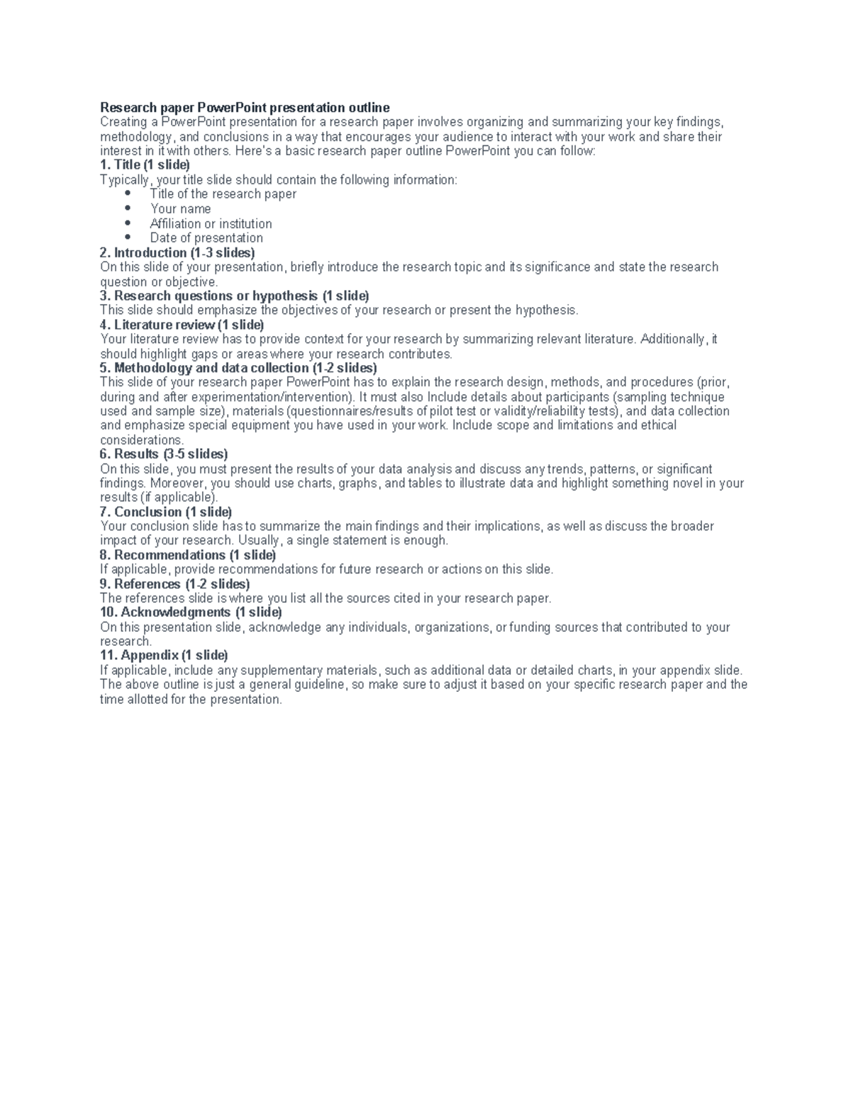 Research paper Power Point presentation outline - Research paper ...