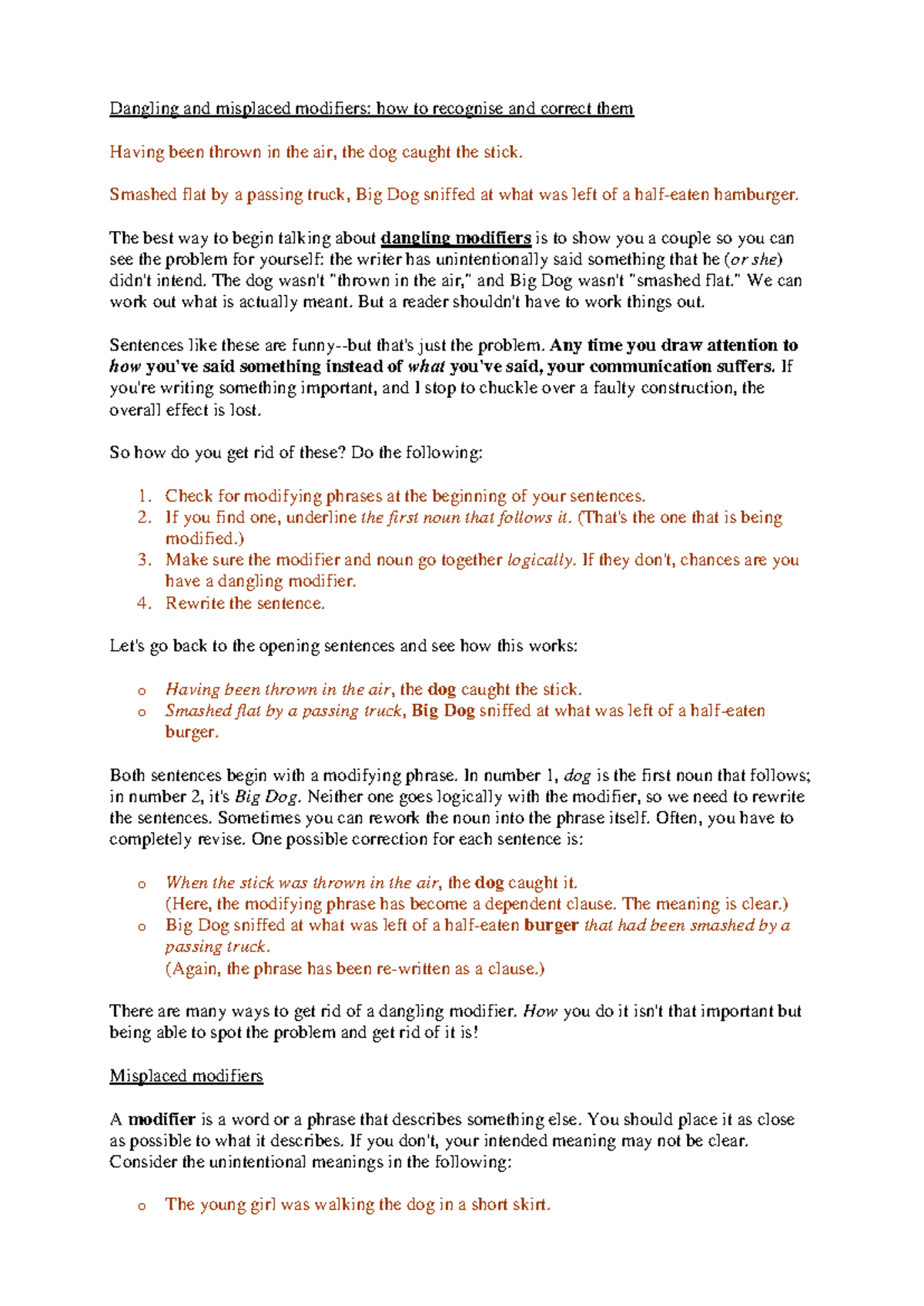 ENG 101: Understanding and Correcting Dangling & Misplaced Modifiers ...