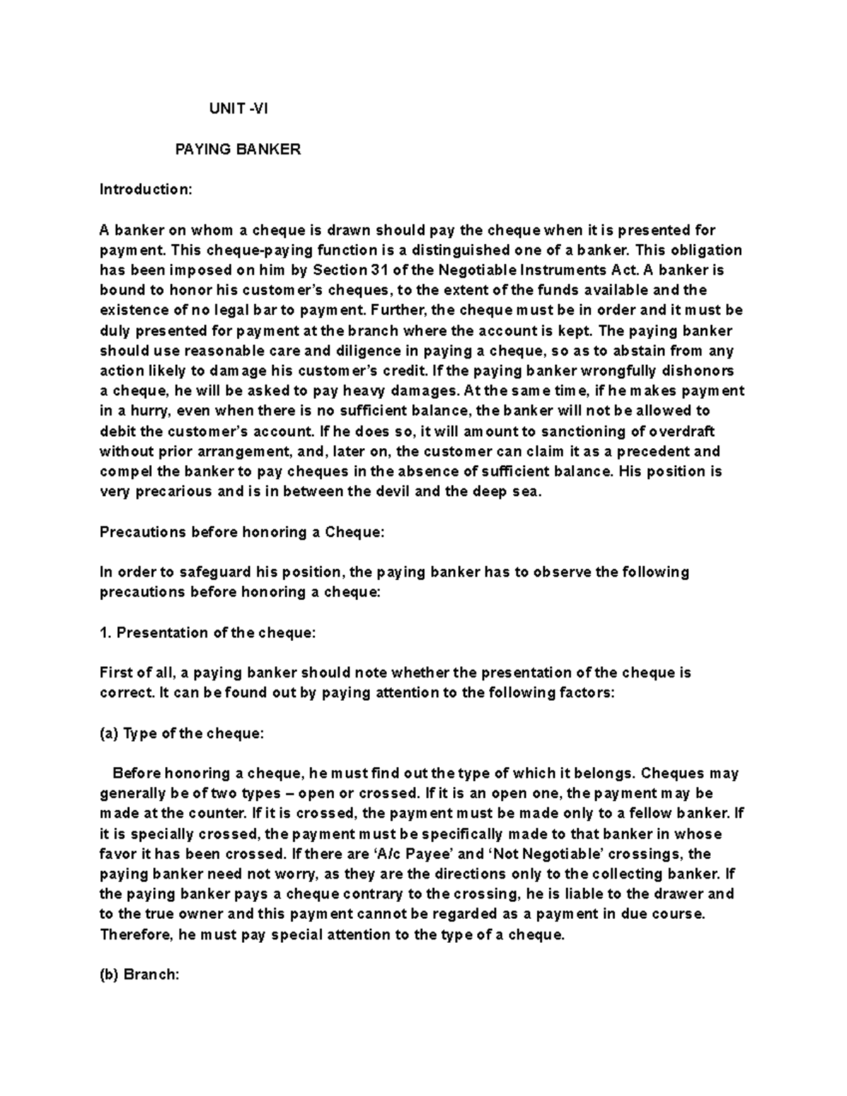 Paying Banker - B COM - Overview of Functions and Responsibilities ...